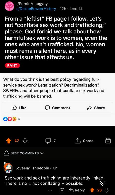 Sex Work And Sex Trafficking Are Inherently Linked There Is No Not Conflating Possible