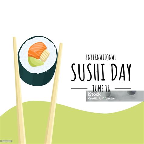 벡터 일러스트 레이 션 젓가락에 초밥 조각 배너 포스터 또는 템플릿 국제 초밥의 날 초밥에 대한 스톡 벡터 아트 및 기타 이미지 Istock