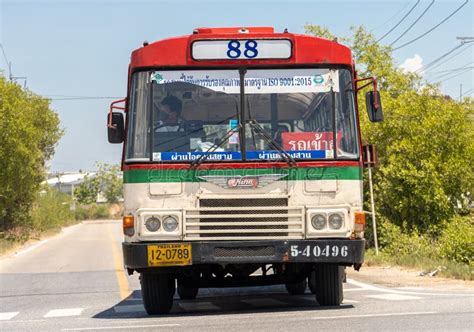 A Bus Stands At An Intersection On The Outskirts Of Bangkok Editorial
