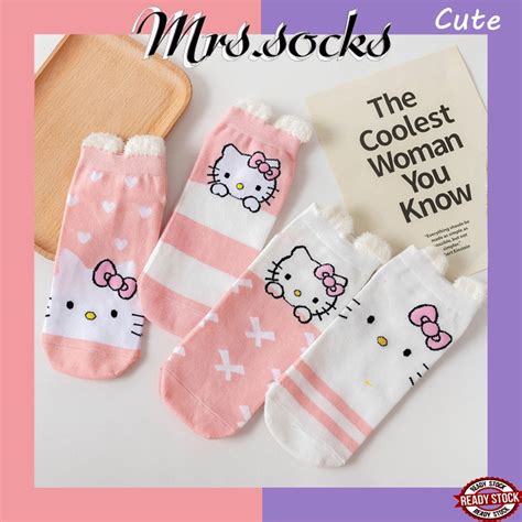 Mrs Socks Hello Kitty Cartoon Pink Cute Sock Socks Women Ankle Stokin Stoking Stocking Sarung