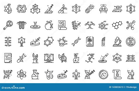 Genetic Engineering Icons Set Outline Style Stock Vector