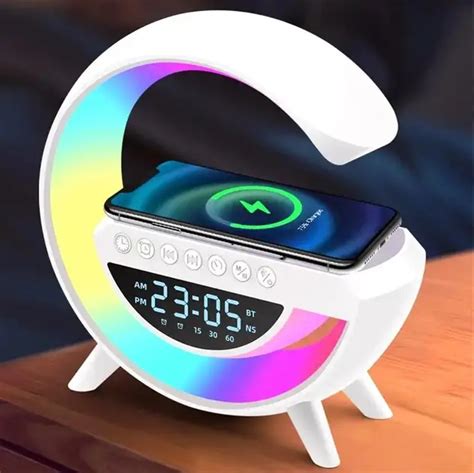 Портативная колонка c RGB-подсветкой, часами BT/TF/Wireless Charger/USB ...