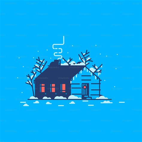 家と木々のある青い背景のベクター Unsplashの冬の画像