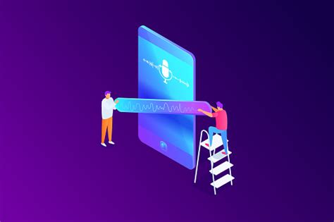 전화로 음성 메시지 통신의 아이소메트릭 개념 녹음 온라인 대화를 하는 사람 스마트폰 화면의 마이크 아이콘 3차원 형태에 대한 스톡 벡터 아트 및 기타 이미지 Istock