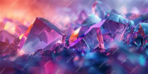 Modern Abstract Wallpaper With Refractive Glass Fragments Vibrant Purple And Blue 3d Render