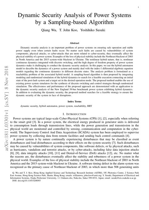 Pdf Dynamic Security Analysis Of Power Systems By A Sampling Based