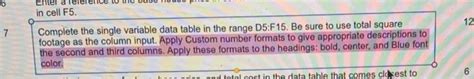 12 7 In Cell F5 Complete The Single Variable Data