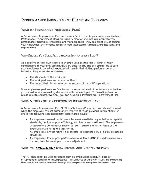 free printable performance improvement plan templates [excel pdf word]