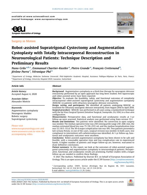 Pdf Robot Assisted Supratrigonal Cystectomy And Augmentation