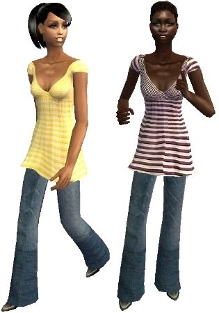 Mod The Sims Striped Tunic Tee Outfit Set