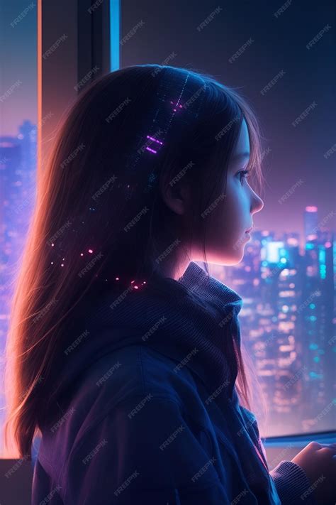 Premium Ai Image Coding Girl Blurred Stunning Lights On Background