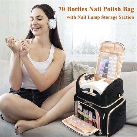 Nail Polish Organizer Holds 70 Bottles With Nail Lamp Bag Travel Nail