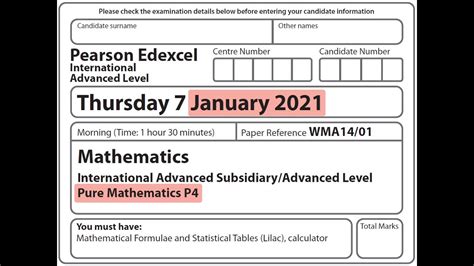 Edexcel Ial Maths P4 January 2021 Youtube