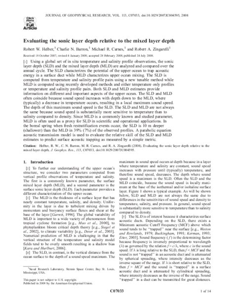 Evaluating The Sonic Layer Depth Relative To The Mixed Layer Depth