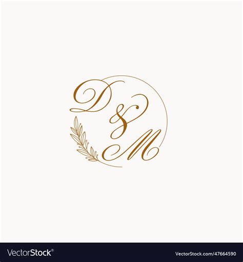 Initials Dm Wedding Monogram Logo With Leaves Vector Image