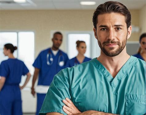 Premium Photo A Male Nurse Standing In A Hospital Corridor