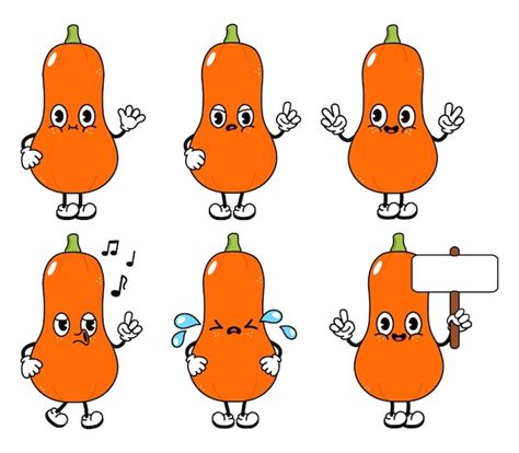 재미 있고 귀여운 호박 캐릭터 번들 세트 프리미엄 벡터