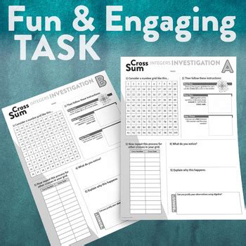 Cross Sum Integers Investigation Task By Adele Levin TPT