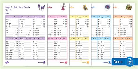 Stage 5 Basic Facts Practice Tests Hecho Por Educadores