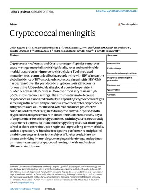 Cryptococcal Meningitis Pdf Meningitis Medical Specialties