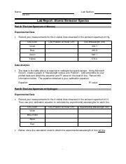 Atomic Spectra Report Pdf Name Lab Section Last First Lab Report Atomic Emission Spectra