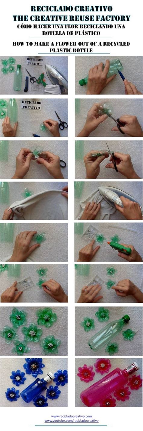 cómo hacer una flor con una botella de plástico verde y una plancha de