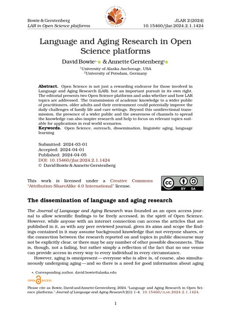 Pdf Language And Aging Research In Open Science Platforms