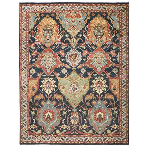 Blue And Gold 811x121 Oushak Arts And Crafts Hand Knotted Wool