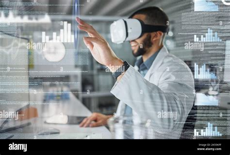 Science Research And Vr With Man In Laboratory Working On Analytics