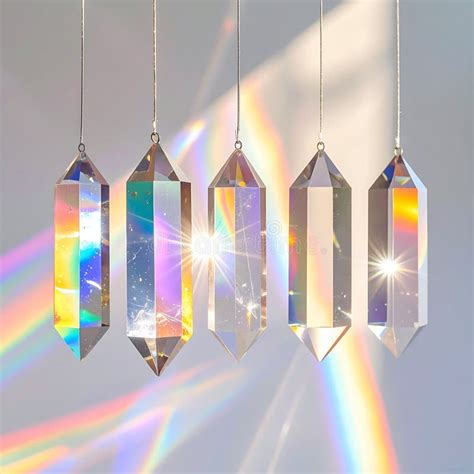 Hanging Crystal Prisms Casting Rainbows Stock Illustration