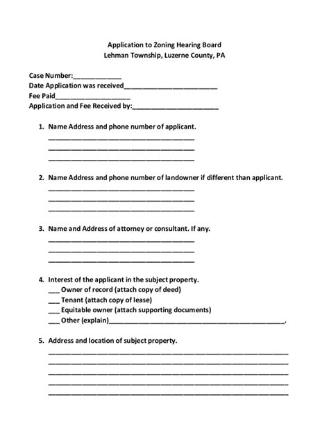 Fillable Online Zoning Hearing Board Application PDF Fax Email Print