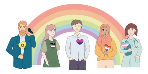 서로 다른 성적 취향을 가진 사람들 Lgbtqia 플러스 커뮤니티 사랑 간성 무성애 양성애자 레즈비언 트랜스젠더 플래그 하트