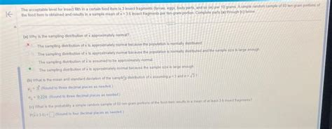 Solved K The Acceptable Level For Insect Filth In A Certain Chegg