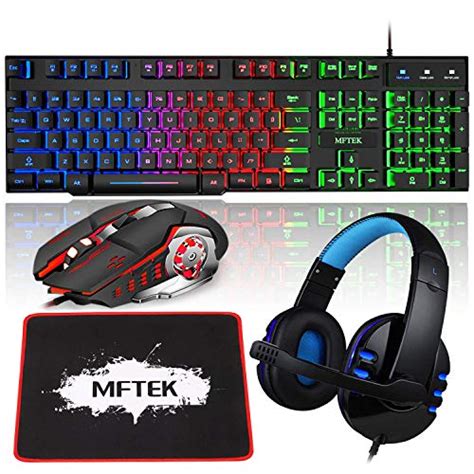 Buy MFTEK RGB Rainbow Backlit Gaming Keyboard And Mouse Combo Blue Lighted PC Gaming Headset