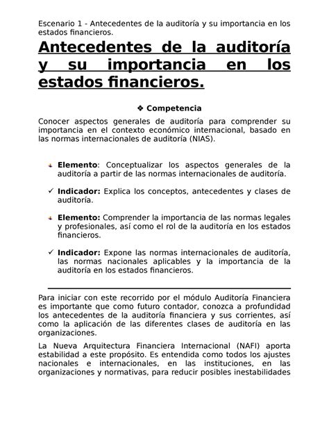 Antecedentes De La Auditoría Y Su Importancia En Los Estados Finan
