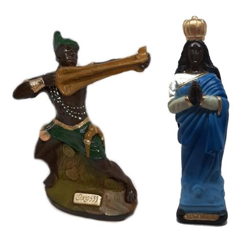 Escultura Estatueta Estátua Orixá Oxóssi E Santa Sara Candomblé Umbanda