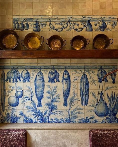 Blue And White Tile Kitchen Wall Decor Portugal Aesthetic Wallpaper
