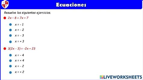 Ecuaciones Online Exercise For 10mo Live Worksheets