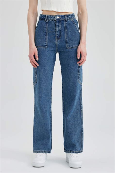 Bleu Foncé FEMME Pantalons Jean Cargo jambes larges 2767255 DeFacto