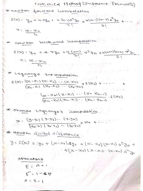 Numerical Method Important Formulas Pdf