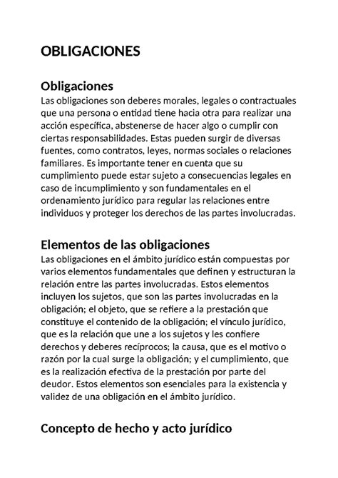 Teoria De Las Obligaciones Actividad 1 Obligaciones Obligaciones Las