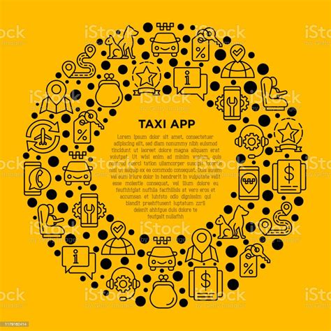 Vetores De Conceito Do App Do Táxi No Círculo Com Ícones Finos Da Linha