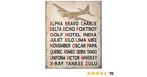 Pilot Code Phonetic Alphabet Embossed Metal Sign