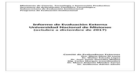 Informe De Evaluación Externa Universidad Nacional De Misiones