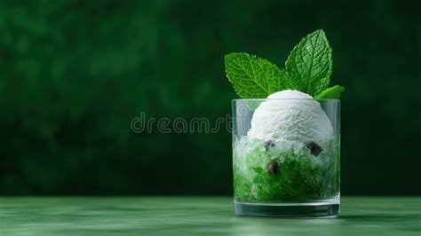 Refreshing Mint Ice Cream With Matcha Green Tea Granita In A Glass
