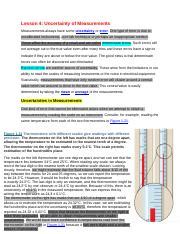 The Uncertainty Of Measurements Docx Lesson Uncertainty Of Measurements Measurements Always