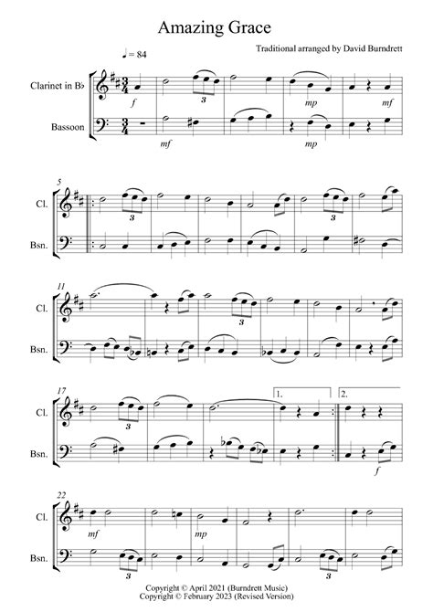 Amazing Grace For Clarinet And Bassoon Duet Arr David Burndrett By
