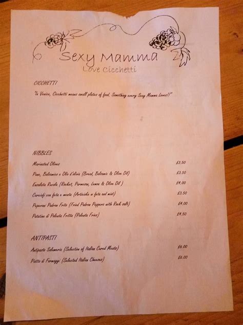 Menu At Sexy Mamma Love Spaghetti Restaurant Nottingham