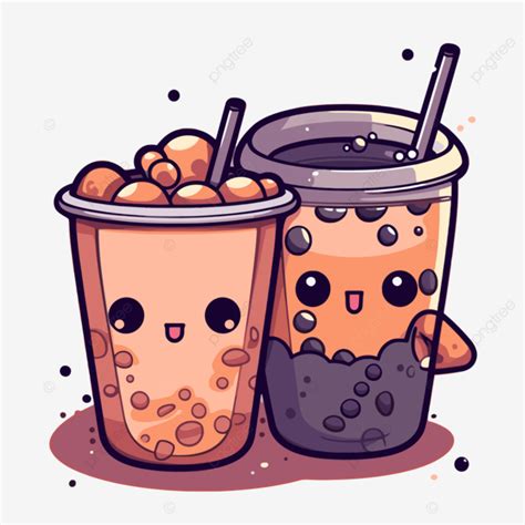 Boba Tea Vector Sticker Clipart Two Cups Of Bubble Tea With Cartoon