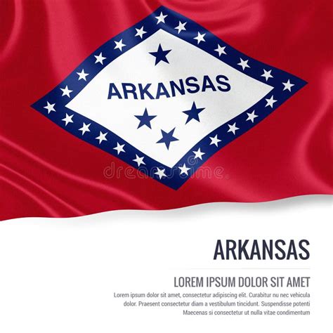 Flag Of Us State Arkansas Waving On An Isolated White Background